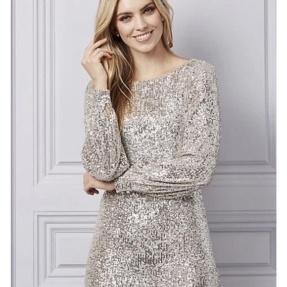 le chateau | Dresses | Le Chateau Silver Sequin Dress | Poshmark